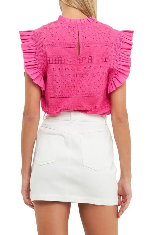 English Factory Embroidered Ruffle Blouse