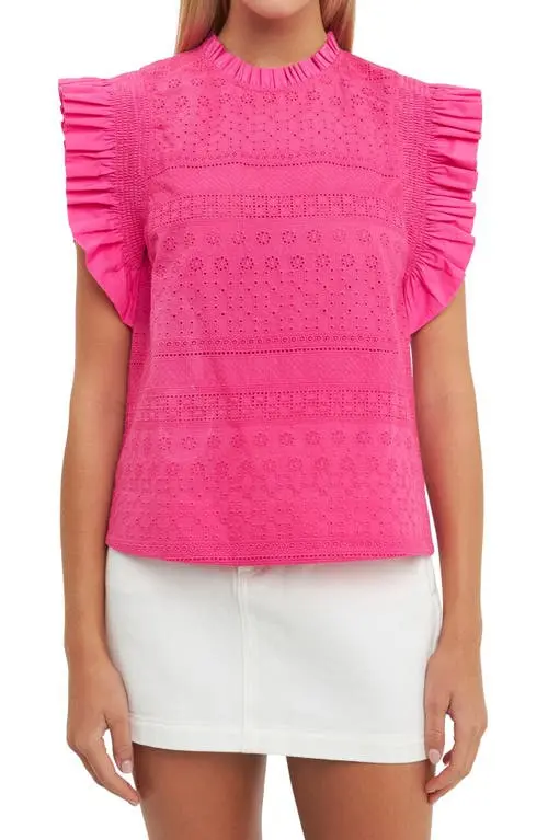 English Factory Embroidered Ruffle Blouse