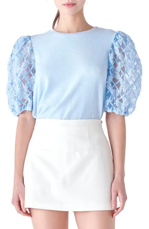 English Factory Mixed Media Blouse - Powder Blue