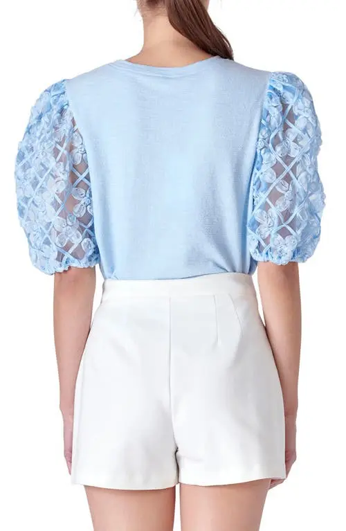 English Factory Mixed Media Blouse - Powder Blue