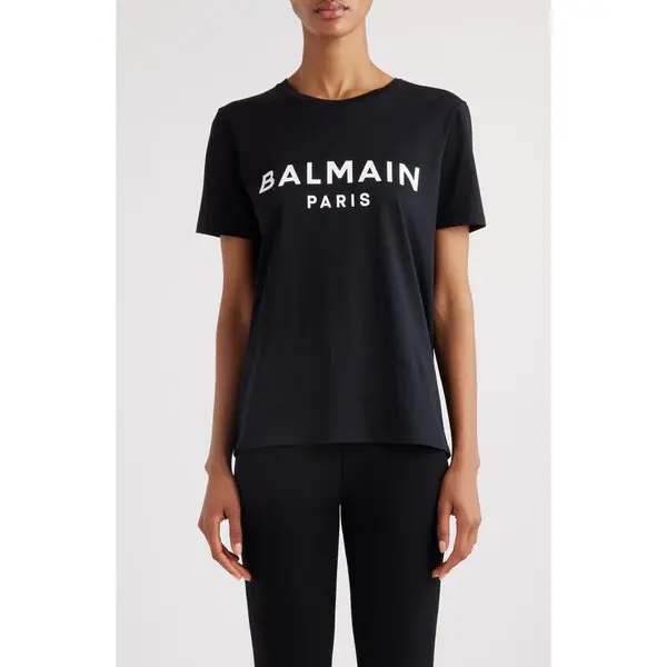 Balmain Cotton Logo Graphic T-shirt - Eab Black/white