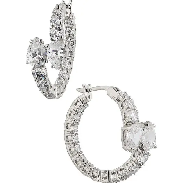 Nadri Emerald Isle Cubic Zirconia Hoop Earrings - Rhodium