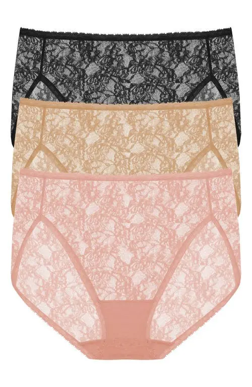 Natori Bliss Allure Lace 3-pack French Cut Briefs - Black/cream/rose