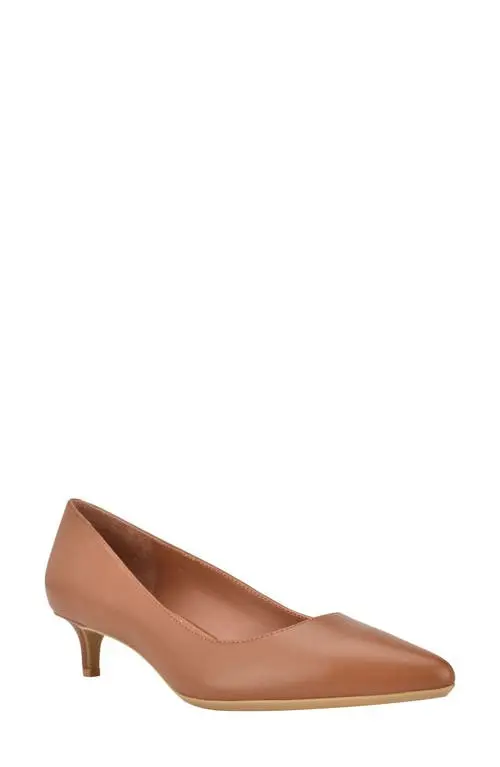 Calvin Klein Gabrianna Kitten Heel Pumps - Medium Brown Leather