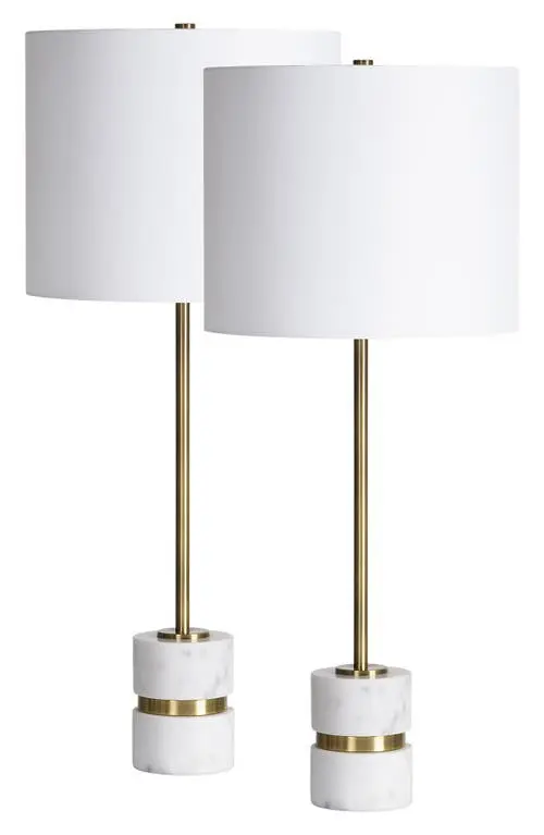 RENWIL Talulla Set Of 2 Marble Table Lamps - Antique Brushed Brass