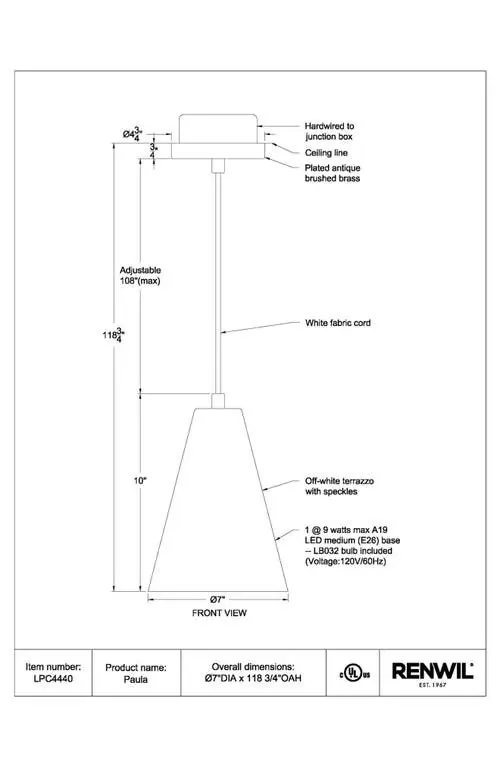 RENWIL Paula Ceiling Light Fixture