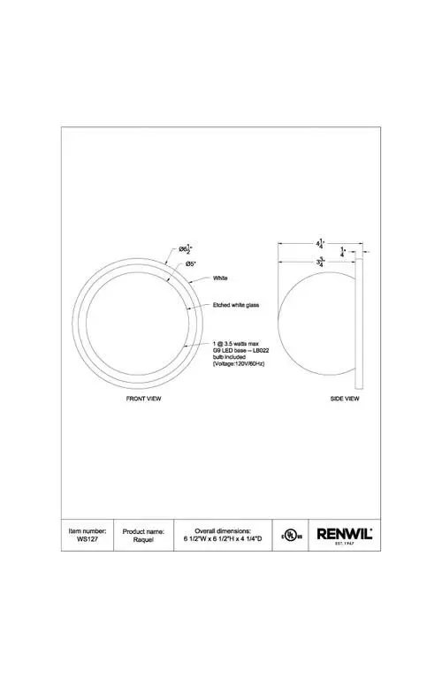 RENWIL Round Wall Sconces - Raquel White