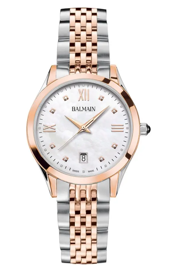 BALMAIN WATCHES Classic R Diamond Two-tone Bracelet Watch - Pink/ Silver
