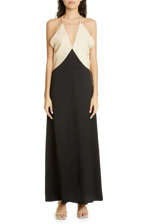 Toteme Draped Camisole Maxi Dress In Black/ Bleached Sand - 60% Off |  Editorialist
