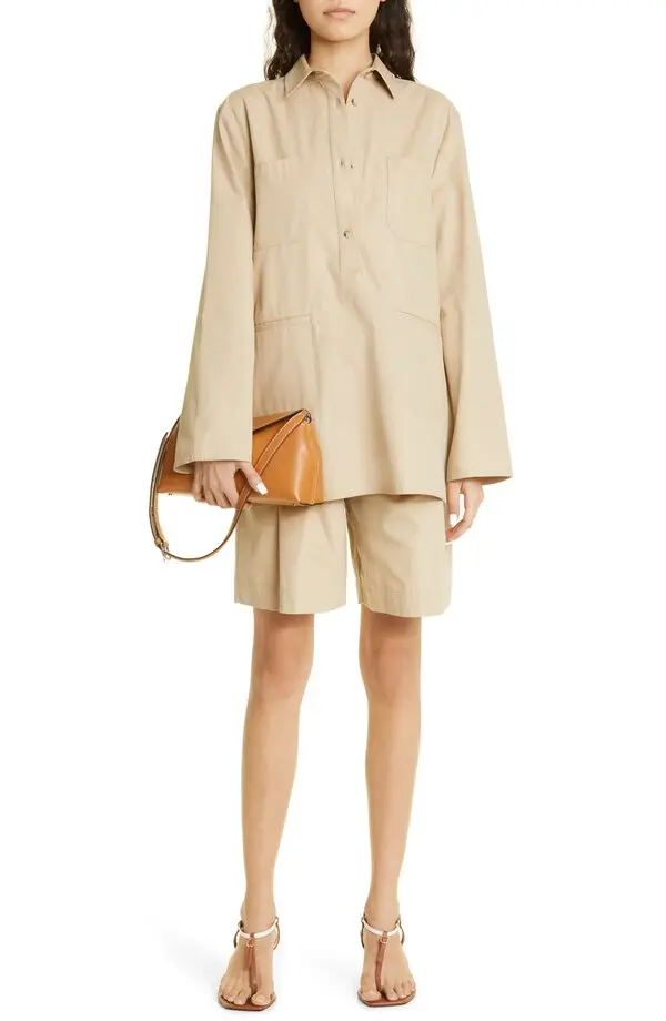 TOTEME Double Pleat Organic Cotton Twill Shorts