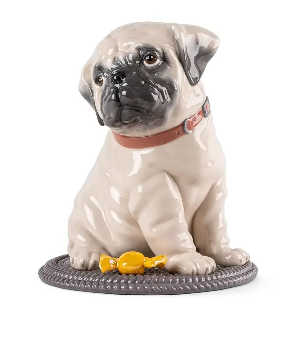 LLADRO Porcelain Puppy Pug Sculpture - Beige