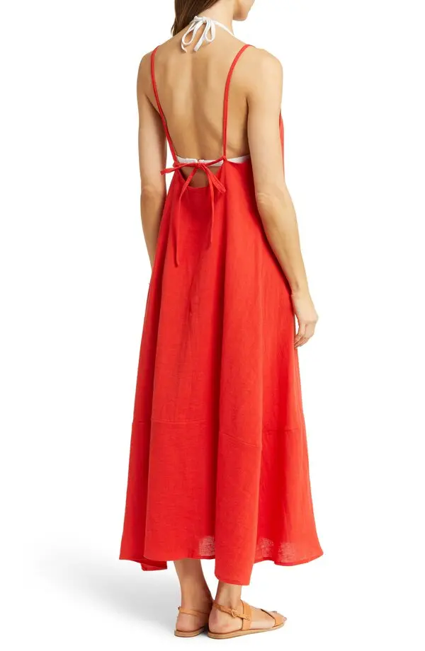 Vitamin A Vitamin A Mari Gingham Linen Cover-Up Maxi Dress In Hibiscus  Crinkle Linen - 60% Off | Editorialist