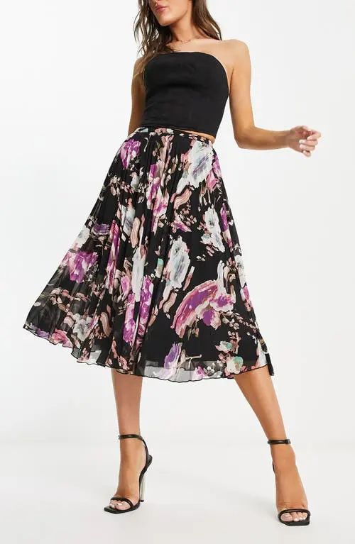 Asos Pleated Floral Skirt - Black Multi