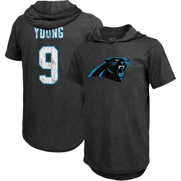 MAJESTIC THREADS Bryce Young Carolina Panthers Player Name & Number Tri-blend Slim Fit Hoodie T-shirt - Black