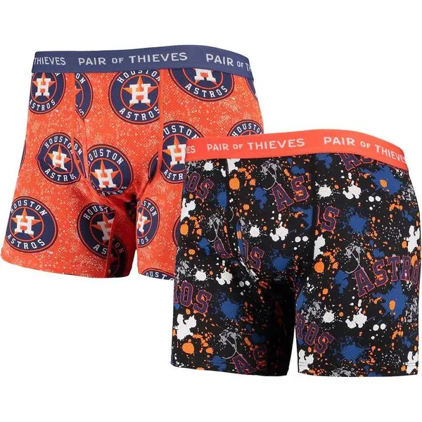 Pair Of Thieves Orange Houston Astros Super Fit 2-pack Boxer Briefs Set - Black