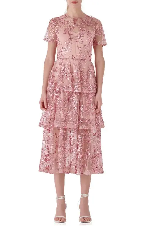 Endless Rose Sequin Embroidered Tiered Dress