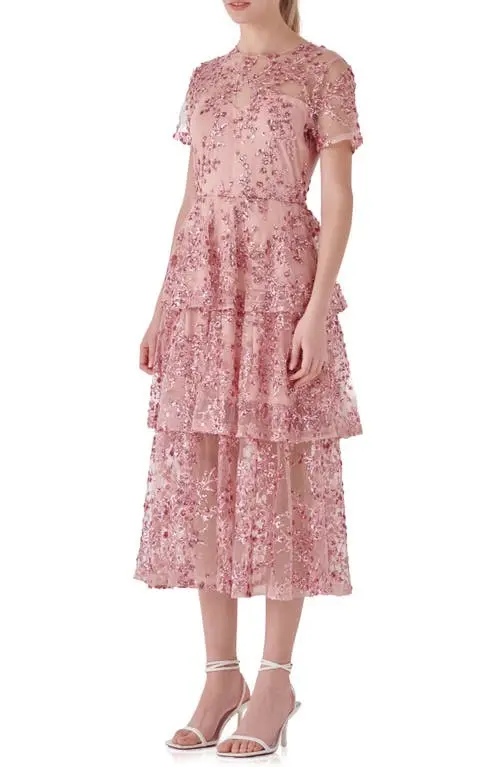 Endless Rose Sequin Embroidered Tiered Dress