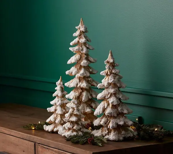 MELROSE Gold Flocked Pine Tree Decor