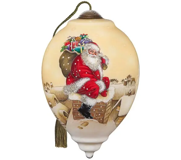 NE'QWA 5.5' Santa On Rooftop Under Cream Colore Sky Ornament - One-color