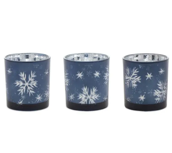MELROSE Frosted Votive Candle Holder W/snowflak E Design - One-color