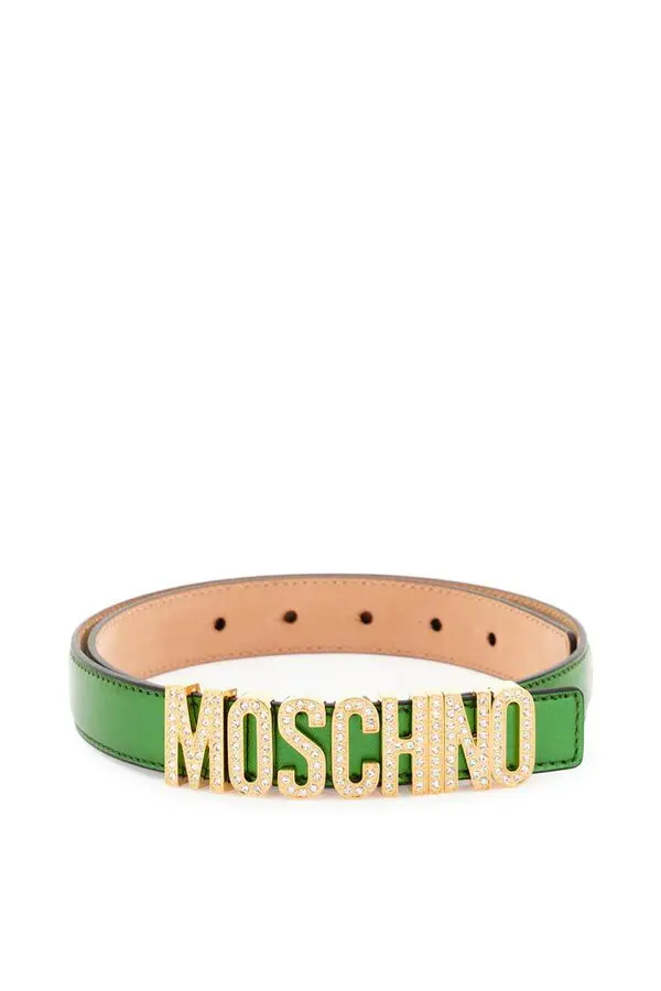 Moschino Crystal Lettering Leather Belt In Green - 39% Off  display picture 2