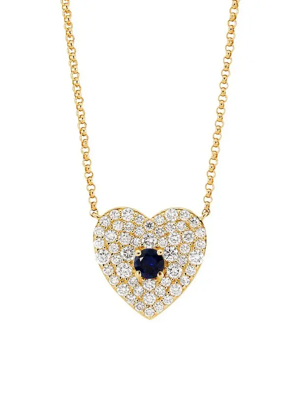 Saks Fifth Avenue Collection 14k 0.5 Tcw Diamond & Blue Sapphire Heart Pendant Necklace - Yellow Gold