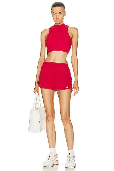Alo Yoga Goddess Rib Cropped Dynamite Tank In Red