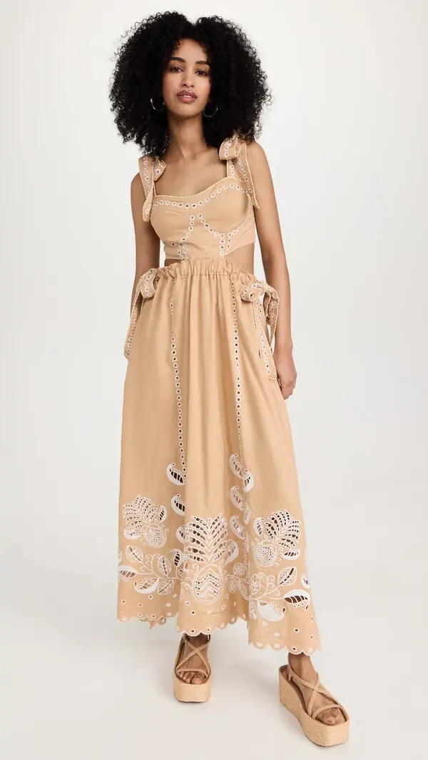 Farm Rio Sand Richilieu Sleeveless Midi Dress In Dark Sand - 70% Off |  Editorialist