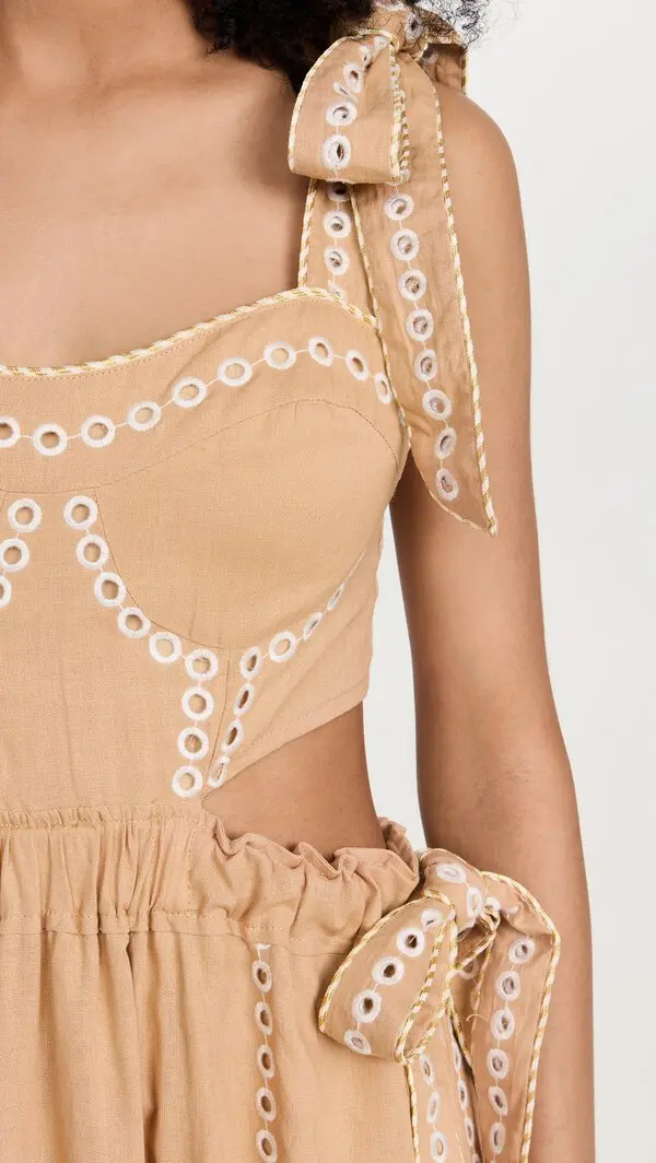 farm rio sand richelieu sleeveless midi dress Farm Rio Sand Richelieu Sleeveless Midi Dress