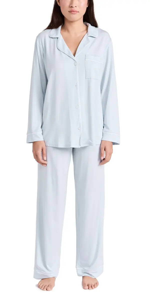 Eberjey Gisele Modal Long Pajama Set - Ice Blue/ Ivory
