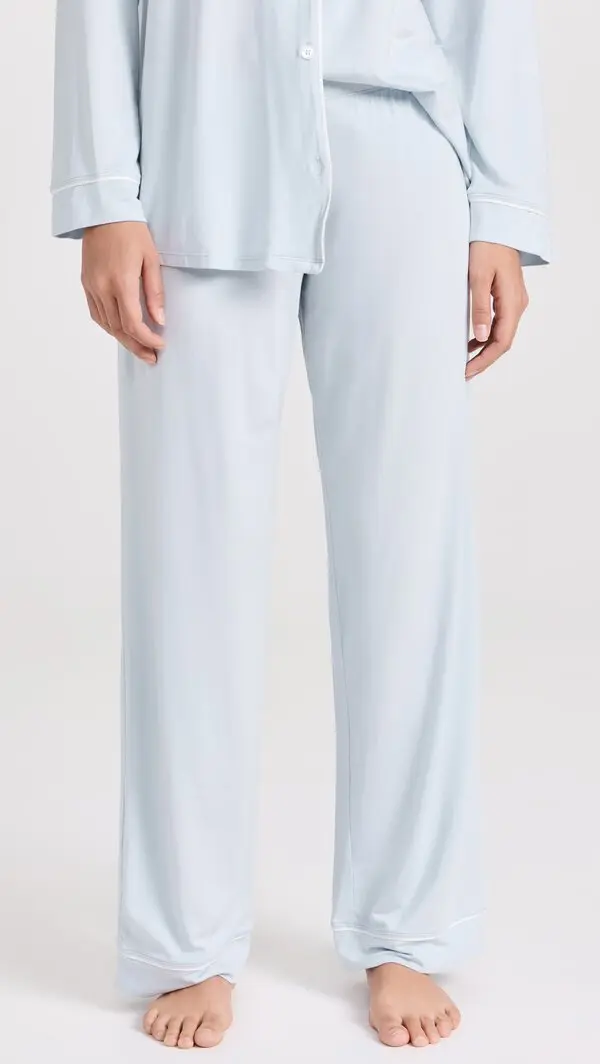Eberjey Gisele Modal Long Pajama Set - Ice Blue/ Ivory