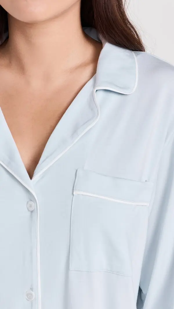 Eberjey Gisele Modal Long Pajama Set - Ice Blue/ Ivory