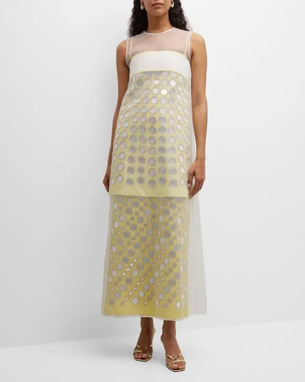 Tory Burch Sleeveless Mirror-Embellished Maxi Dress In Bright