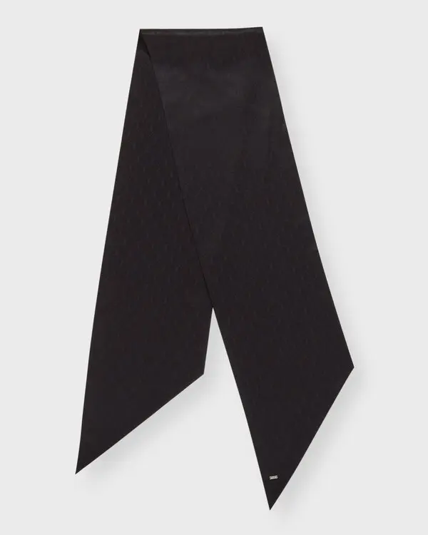 Saint Laurent Jacquard Monogram Silk Twill Skinny Scarf - Black