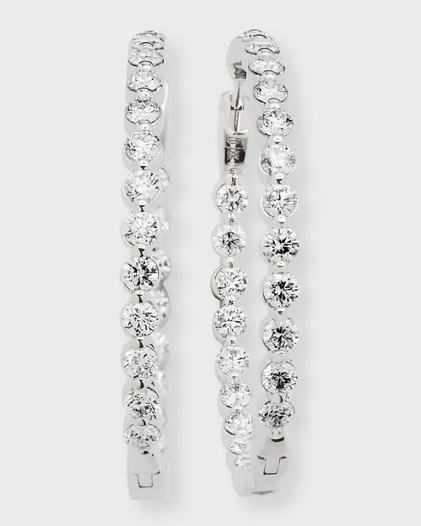 Neiman Marcus 18k Diamond Hoop Earrings - White Gold