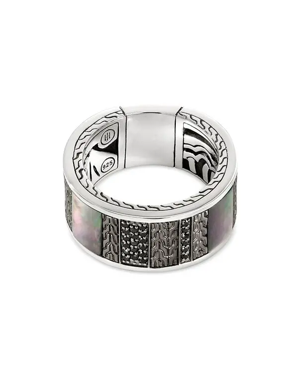 John Hardy Black Rhodium Plated Sterling Silver Classic Chain Multi Stone Band - Black/silver