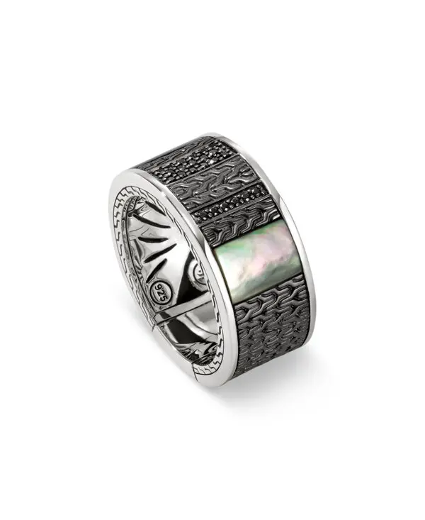 John Hardy Black Rhodium Plated Sterling Silver Classic Chain Multi Stone Band