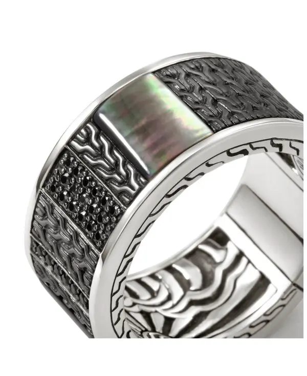 John Hardy Black Rhodium Plated Sterling Silver Classic Chain Multi Stone Band