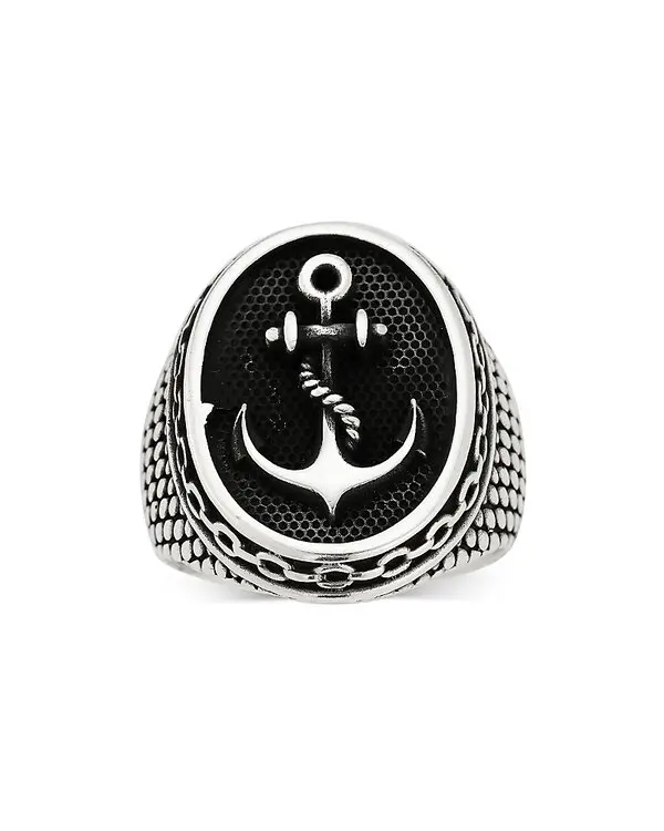 MILANESI AND CO Sterling Oxidized Anchor Signet Ring - Silver