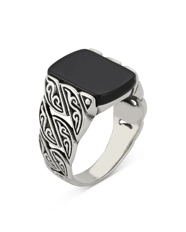 MILANESI AND CO Sterling Silver Onyx Signet Ring - Black/silver