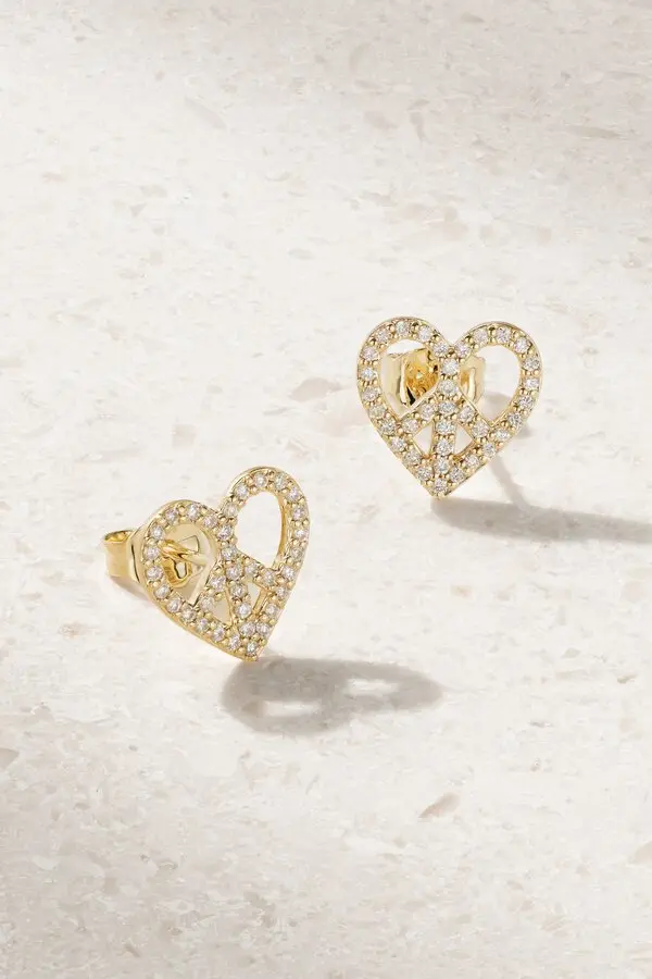 SYDNEY EVAN Peace Heart 14-karat Diamond Stud Earrings - Gold