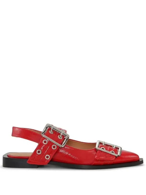 GANNI Eyelet-detail Leather Ballerinas - Red