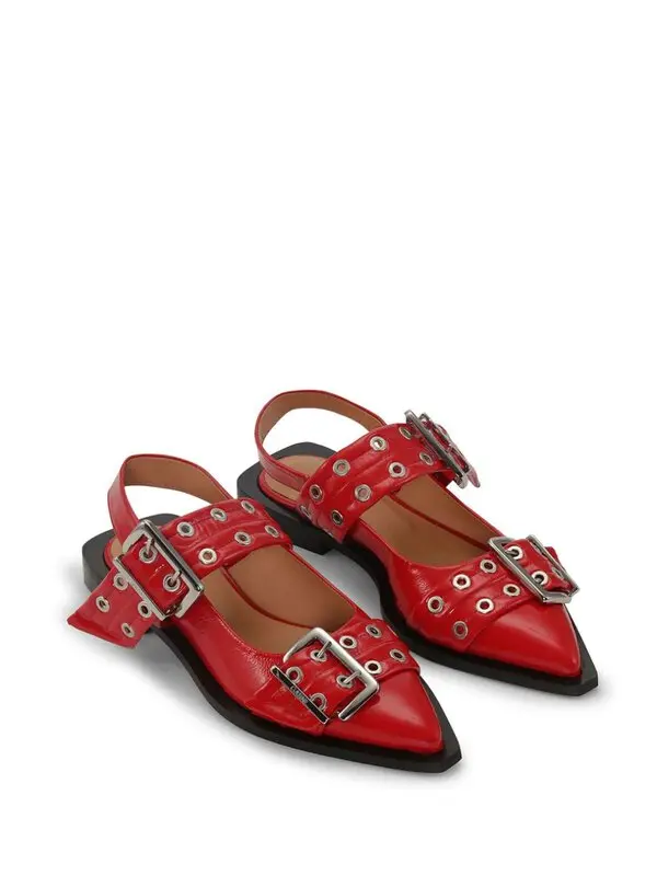 GANNI Eyelet-detail Leather Ballerinas - Red