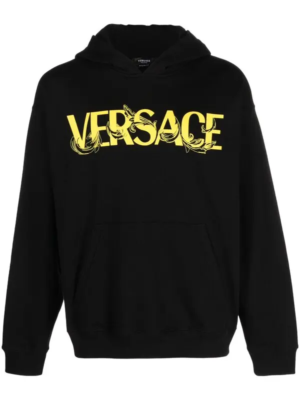 Versace Logo-print Cotton Hoodie - Black