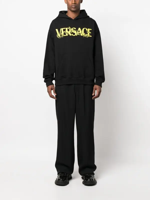Versace Logo-print Cotton Hoodie - Black
