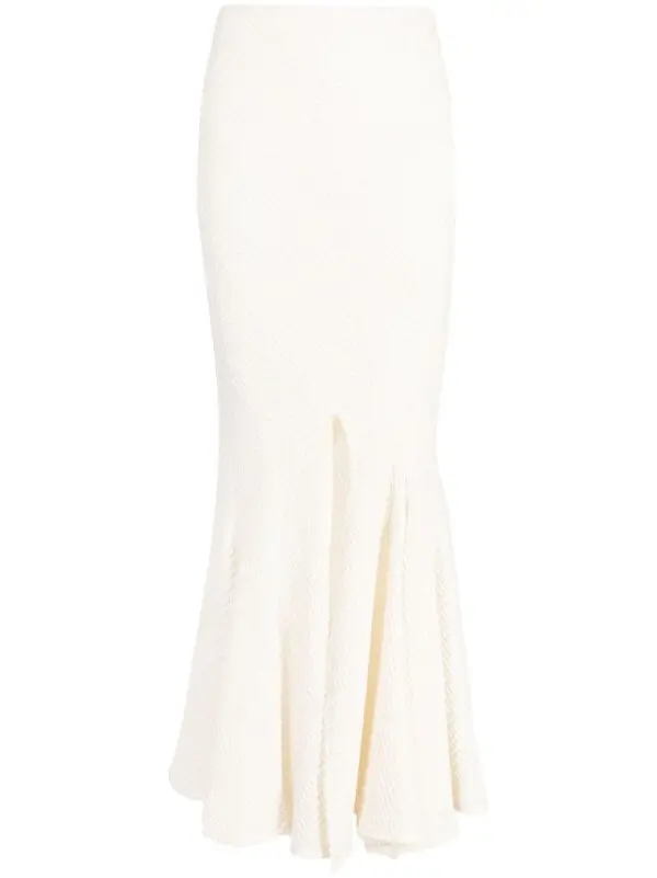 A.W.A.K.E. Mode Waffle-knit Pleated Midi Skirt - White
