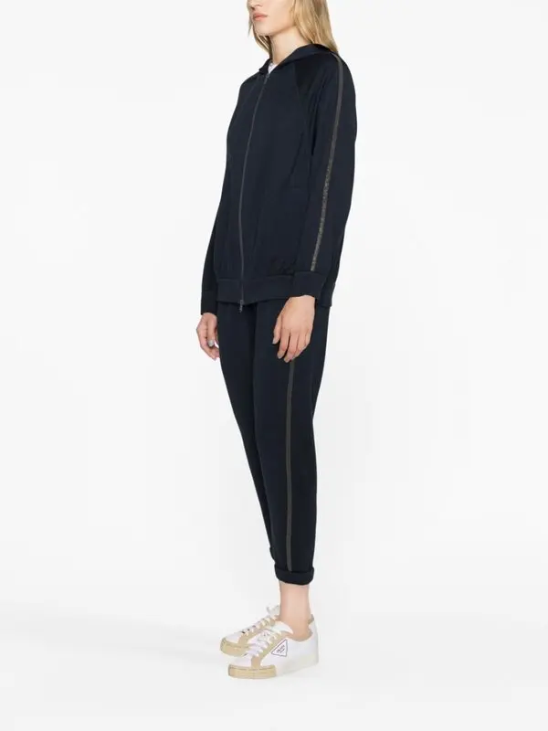 Brunello Cucinelli Monili-trimmed Zip-up Hoodie - Blue