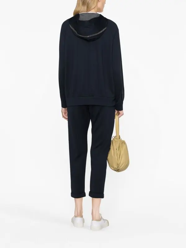 Brunello Cucinelli Monili-trimmed Zip-up Hoodie - Blue