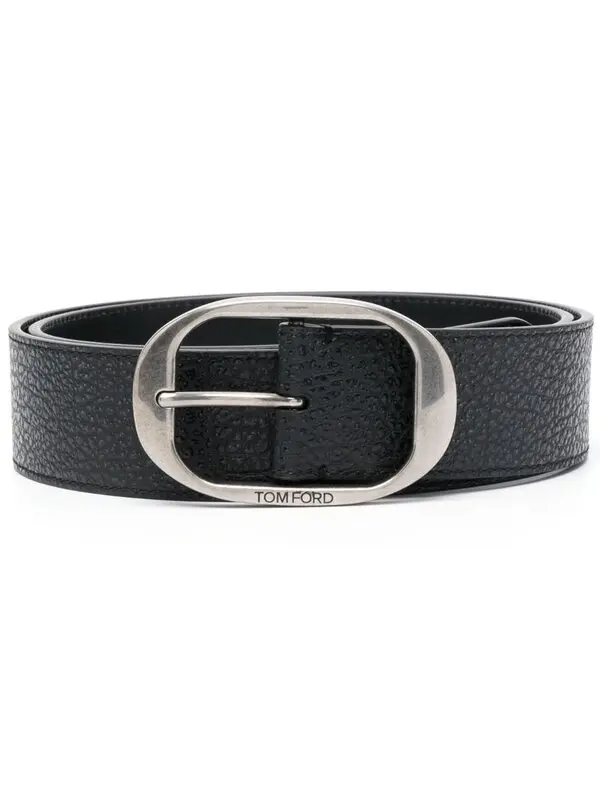 TOM FORD Oval Buckle Leather Belt - Black