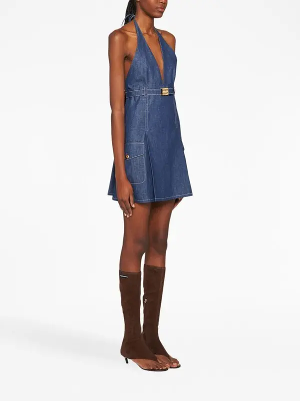 miu miu denim dress Miu Miu Denim Dress 40 Blue Sleeveless Distressed Panel Shift Italy black  bow